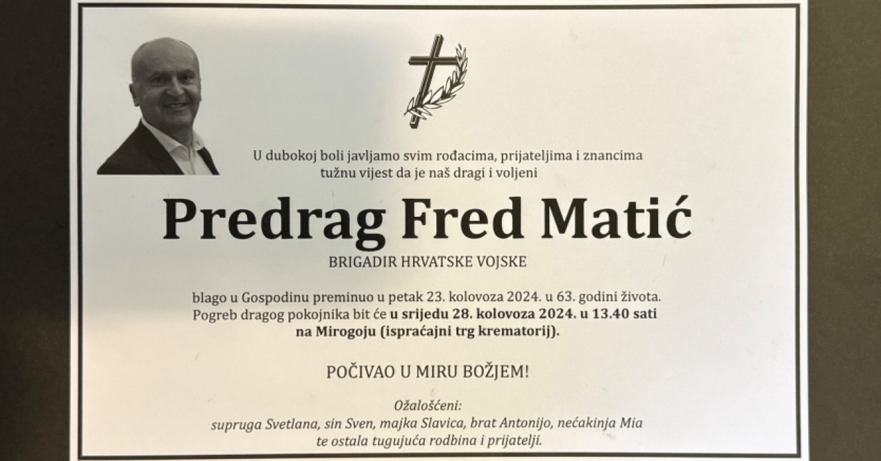 Jutarnji list - Fred Matić će biti sahranjen u srijedu, obitelj je objavila osmrtnicu