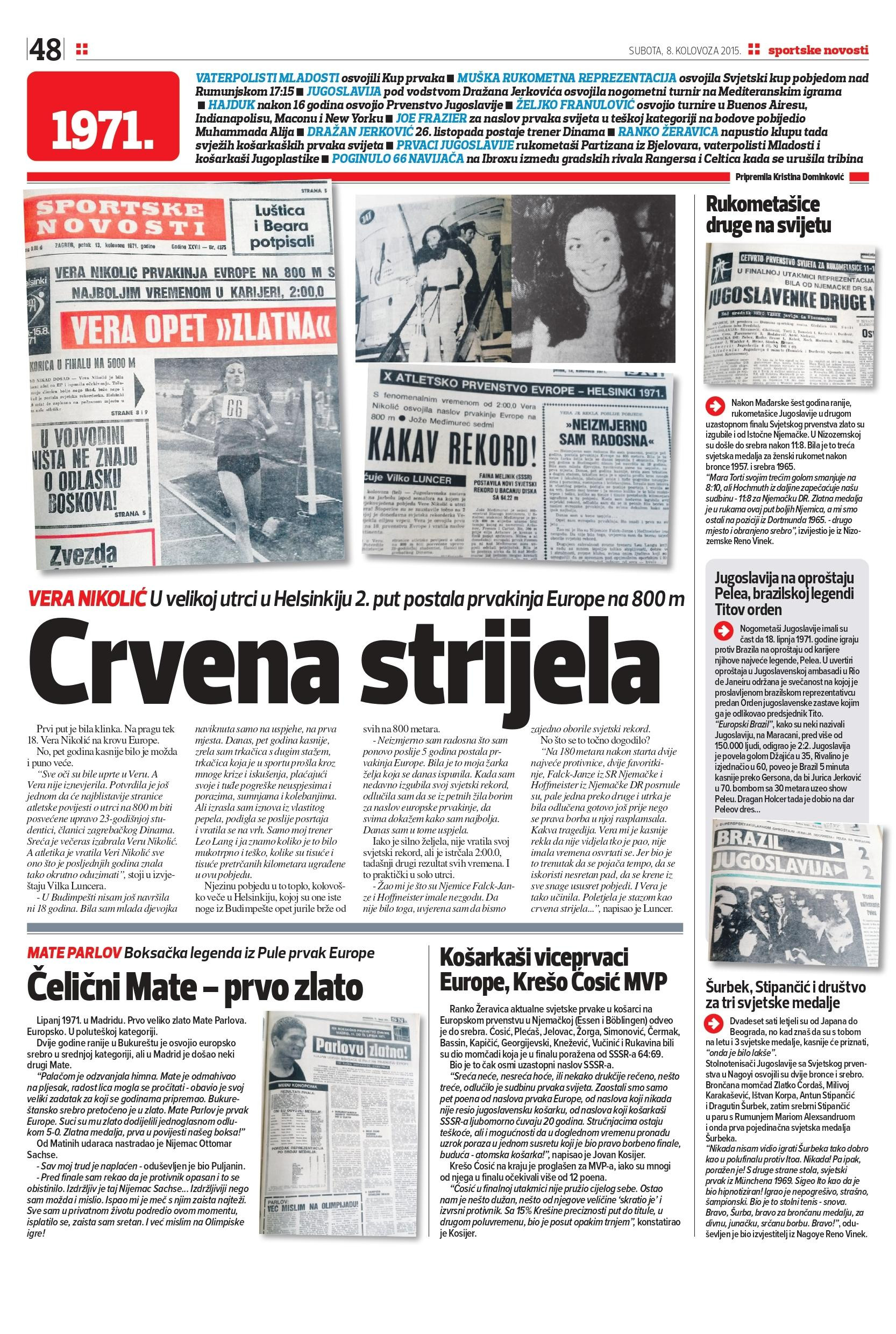 Sportske novosti - Crvena strijela Vera Nikolić u velikoj utrci u Helsinkiju drugi put postala ...