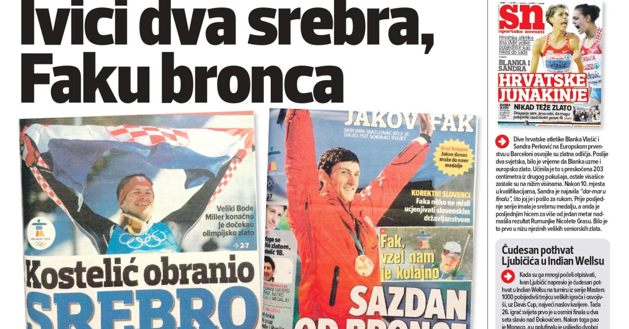 Sportske novosti - Ivici dva srebra, Faku bronca, Hrvatska i bez Janice uspješna na Zimskim ...